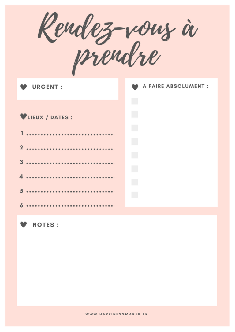 Fiches organisation à télécharger et à imprimer // Freebies - Happiness Maker
